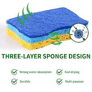 Ergonomic Design Dish Sponge 10 Pack - high Cellulose Scrub Sponge Set,Dual-Sided Dish Sponge for Kitchen Three Levels Composite Material for High Durability