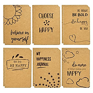 12 Pack A6 Kraft Paper Notebooks, Happy Journal for Kids, Teens, and Girls, 80 Lined Pages (4 x 5.75 In)