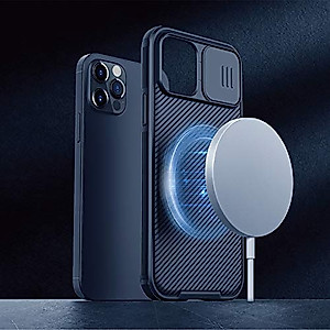 CloudValley Designed for iPhone 12 Pro Max Magnetic Case, 6.7 inch Camera Protection Case with Slide Lens Cover, Built-in Magnet Circle [Support Magsafe Charger] Slim Protective Case (Black)