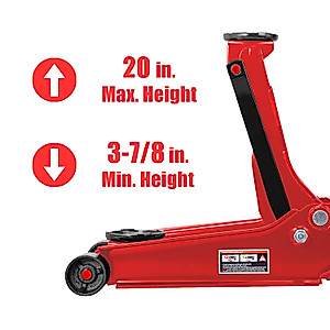 BIG RED AT84007R Torin Hydraulic Low Profile Service/Floor Jack with Dual Piston Quick Lift Pump, 4 Ton (8,000 lb) Capacity, Red