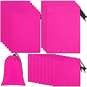 WILLBOND 18 Set of Toy Storage Adult Bags Foldable Toy Drawstring Bag Multi Purpose Toys Storage 3 Sizes Adjustable Ditty Bag Microfiber Pouch for Home Storage Travel, Hot Pink