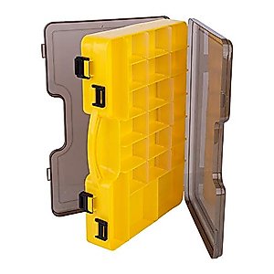 Goture Fishing Tackle Storage Hard Case 2 Sided Storage Trays Handle Portable Plastic Organizer Box 44 Compartments Sea Boat Accessory 12 8 3 Smoke Yellow