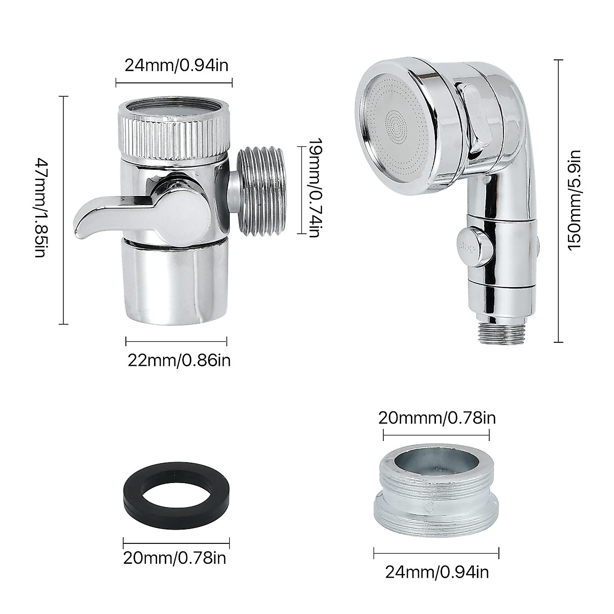 Elesunory Sink Faucet Sprayer Attachment- Adjustable 3 Sprayer Setting with ON/OFF Switch- Hand Held Shower Faucet Extender Up To 59Inch- Portable Shower Head with Hose for Hair Washing Dog Shower