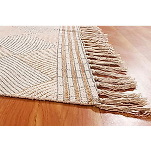 Casavani Handmade Area Rug Hand Block Printed Moroccan Tassels Throw Rug Hand Woven Door Mat Floor Rug Indoor Rugs for Bedroom Bathroom Laundry Room Living Room 6x8 Feet (180x240 cm)