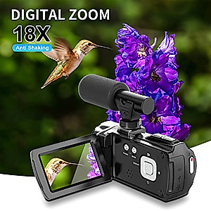 Hojocojo Video Camera Camcorder 4K 36.0 MP Vlogging Camera Recorder for YouTube 3.0 Inch IPS Screen 18X Digital Zoom Camcorders Camera with Batteries & Tripod