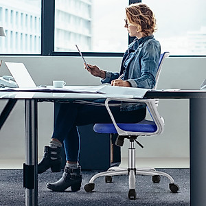 Office Chair - Ergonomic Office Chair Mid Back Office Desk Chair with Wheels Computer Chair with Lumbar Support Home Office Chair with Armrests for Adults, Blue