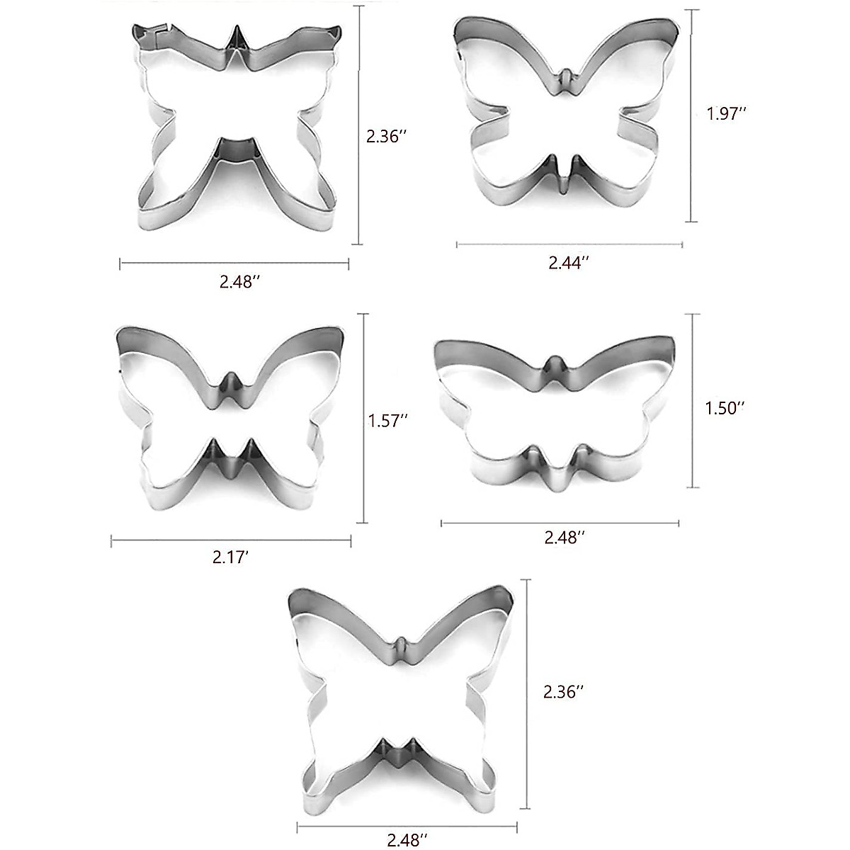 NELJIBEHU Butterfly cookie cutter, 5-piece mini stainless steel cookie cutter set, used for DIY baking cake craft pastry baking tray decoration