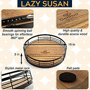 Gennua Kitchen 10” Acacia Wood Lazy Susan Turntable Organizer for Spices, Condiments, and More - Wooden Cabinet and Pantry Organization and Storage - Practical Gift Idea for Wedding or Housewarming