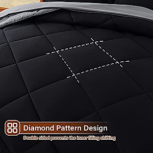 Cosybay Bed in a Bag Queen Reversible Comforter Sets 7pcs All Season Down Alternative Bedding Sets Black and Grey with Comforter, Pillow Shams, Flat Sheet, Fitted Sheet and Pillowcase