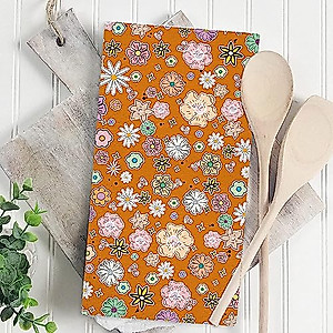 GAGEC Fall Kitchen Towels Retro Pumpkin Season Fall Dish Towels Set of 2, Floral Butterfly Boho Tea Towel 18 x 26 Inch Hand Drying Cloth Towel for Kitchen Home Decoration