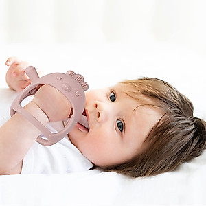 PandaEar 2 Pack Silicone Baby Teething Toys| Baby Hand Teether Mitten for Sucking Needs| Baby Chew Toys Hand Pacifier for Soothing Teething Pain Relief (White/Pink)