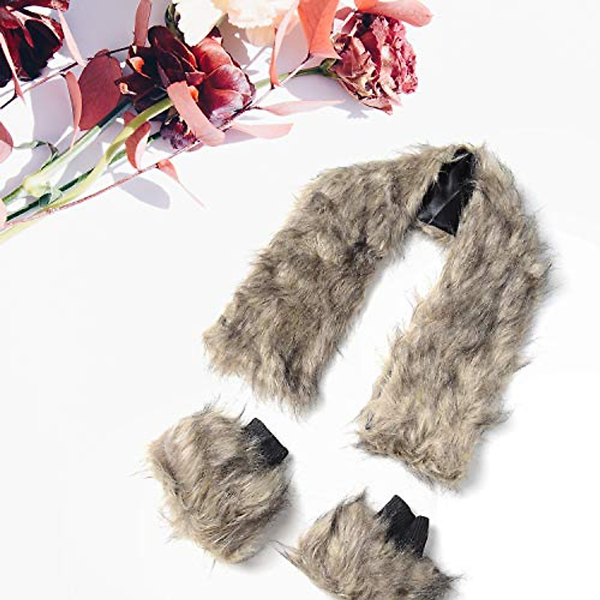 Brown Faux Fur Scarf for Women Neck Wrap with Boot Cuffs 100% Polyester Winter Accessories for Evening Party Size 38"