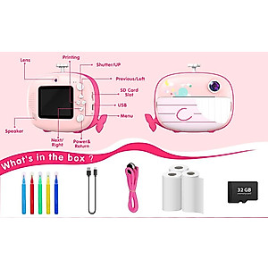 Instant Print Camera for Kids, USHINING Kids Instant Cameras Ink Free Printing Selfie Digital Camera for Kids Aged 3-12,1080P Video Camera with 2.4" Screen,SD Card,Color Pens,Papers,Lanyard (Pink)