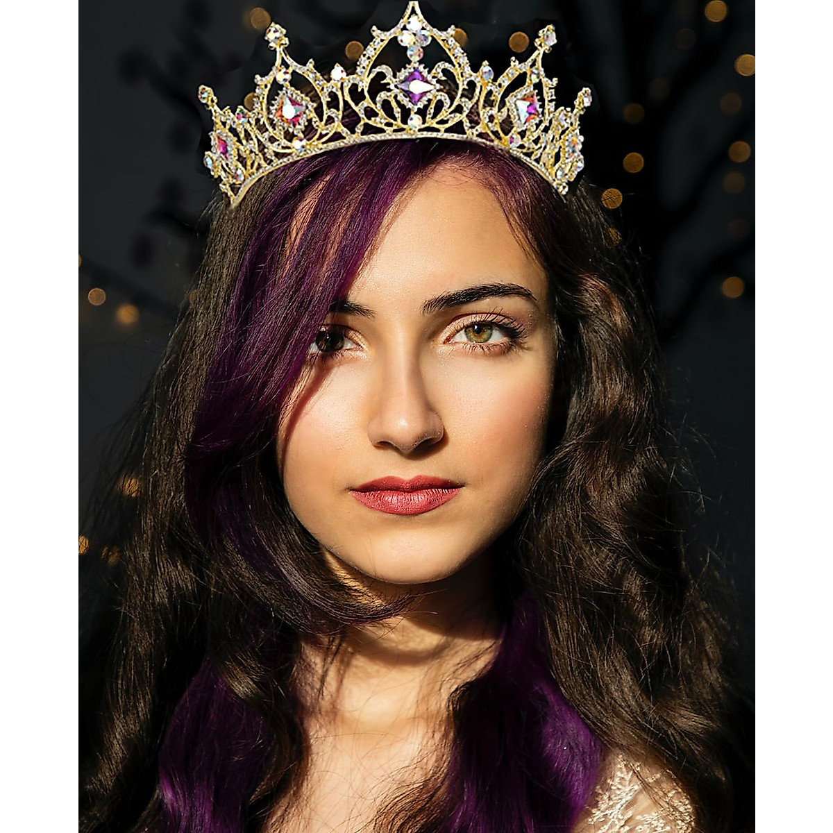 Wecoe Gold Crown for Women AB Rhinestone Tiara Baroque Style Crown Birthday Girls Rhinestone Tiaras and Crowns Princess Queen Crown Wedding Hair Accessories for Brides Happy Birthday Decorations Gifts