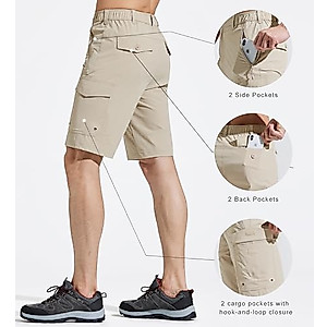 MASKERT Men's Hiking Cargo Shorts, Lightweight Quick Dry Shorts Travel Fishing Golf Stretch Tactical Shorts, Khaki S