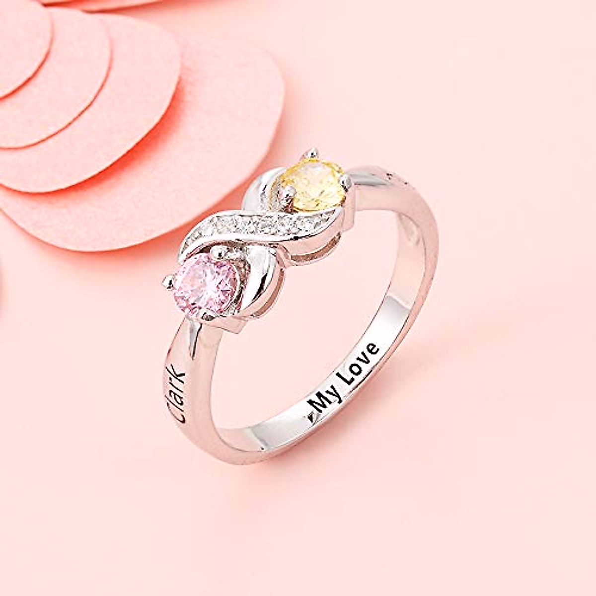 Personalized Infinity Mothers Ring with 2 Round Simulated Birthstones Engagement Promise Rings for Women (10)