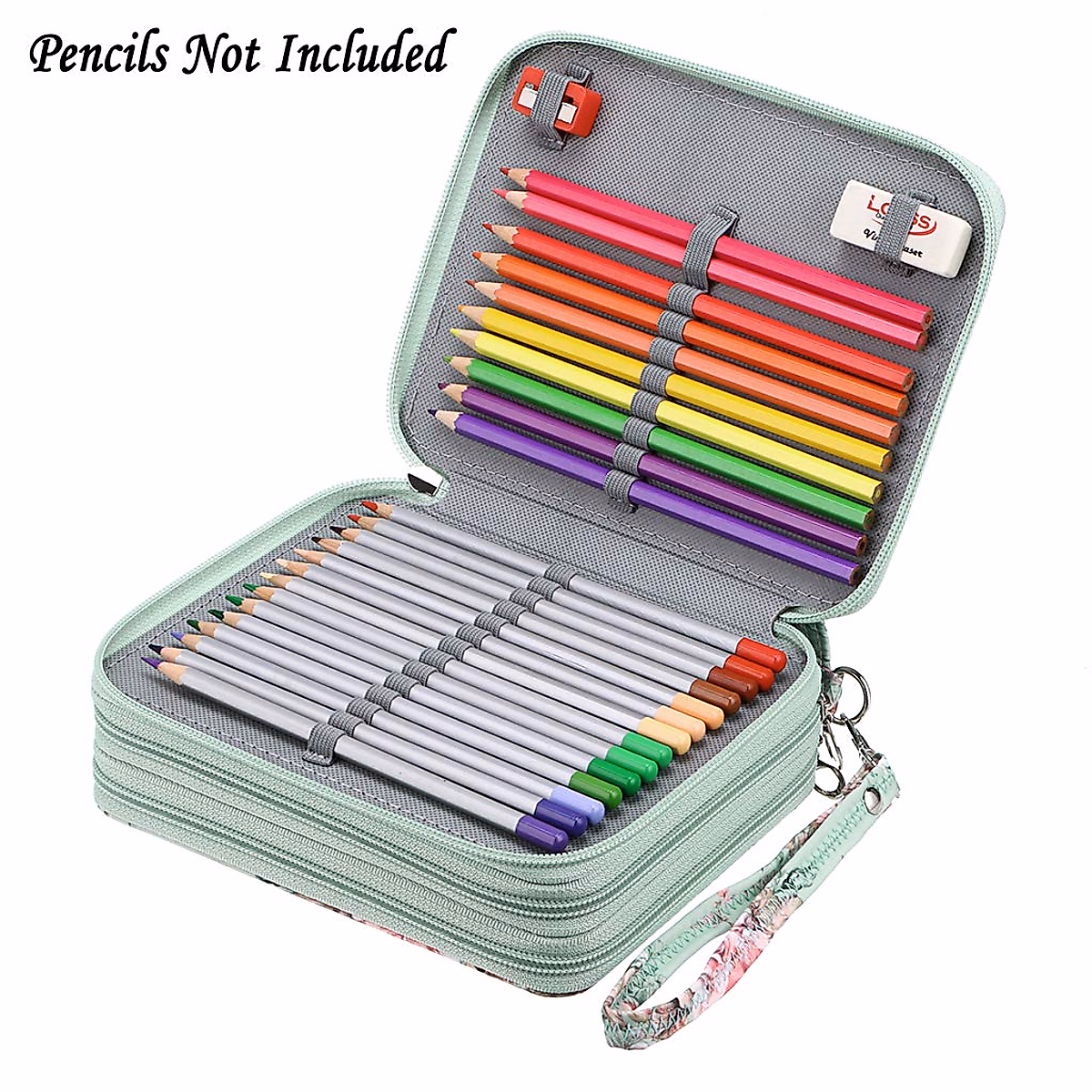 BTSKY Zippered Pencil Case-Canvas 72 Slots Handy Pencil Holders with Printing Pattern for Prismacolor Watercolor Pencils, Crayola Colored Pencils, Marco Pencils Rose