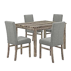 Tmosi 5 Piece Farmhouse Dining Table Set for 4, Mid-Century Modern Rectangular Table and 4 Upholstered Chairs, Kitchen Wood Table and Chairs for Small Dining Room, Home, Apartment, Gray