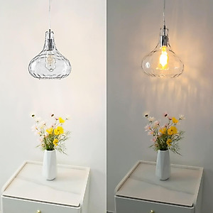 kelary Glass Pendant Light Hammered Clear Pendant Lighting Adjustable Glass Light Ceiling Fixture for Hallway, Kitchen Sink, Dinning Room, Living Room 2packs