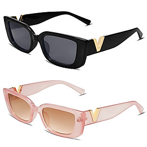 Allarallvr Rectangle Cat Eye Thin Sunglasses for Women 90s Retro Trendy Y2K Aesthetic Vintage Square Small Shades AR82037(Black+light Pink)