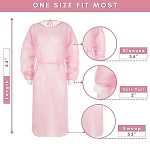 Nobles Universal Size Pink Disposable Isolation Gowns - Latex-Free Gown is Fluid Resistant with Knitted Cuffs - Medical & PPE Gowns - Ideal Safety Protection for Women & Men (Case of 50)