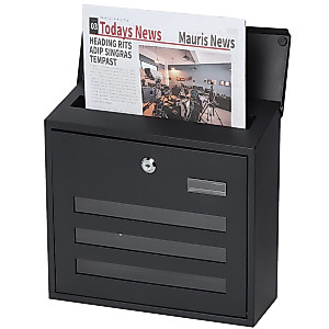 Kasten Wall-Mount Mailbox with Key Lock, Large Capacity Locking Mailbox for Outside, 13.6 x 4.3 x 12.8 Inch, Black