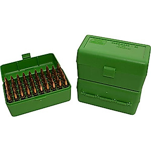 MTM 50 Round Flip-Top Rifle Ammo Box 270 Win 280 Rem 30-06, Green