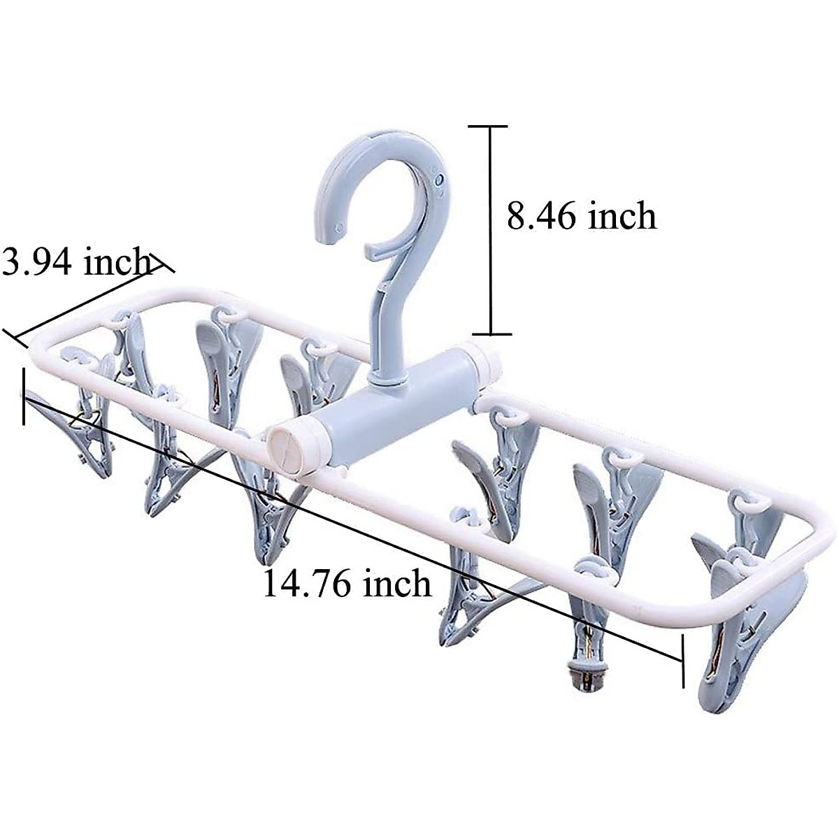 2 pac Folding Portable Laundry Hanger with 12 Clips Drying Rack for Socks&Lingerie Plastic Clothes Pins