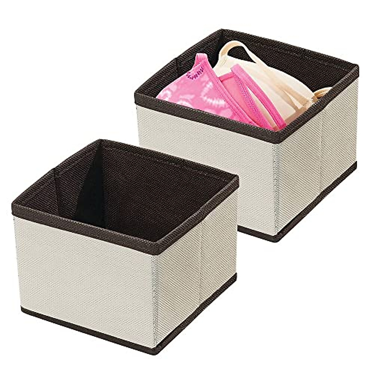 mDesign Rectangular Soft Fabric Dresser Drawer and Closet Storage Organizer Bin for Lingerie, Bras, Socks, Leggings, Clothes, Jewelry, Scarves - Textured Print - 2 Pack - Cream/Espresso Brown