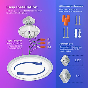 BLNAN Smart RGB LED Flush Mount Ceiling Light, 13 Inch 24W Dimmable Color Changing Wired Lamp Fixture with Remote Control, Works with Alexa Google Home Tuya App for Bedroom Living Kids Room Party