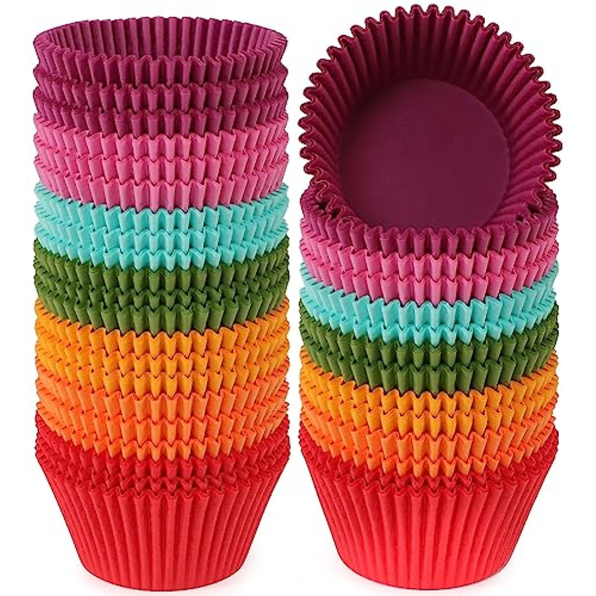 Caperci Bright Rainbow Jumbo Cupcake Liners Extra Large Muffin Baking Cups 300-Count, Odorless, Upgraded & Food Grade Grease-Proof Paper