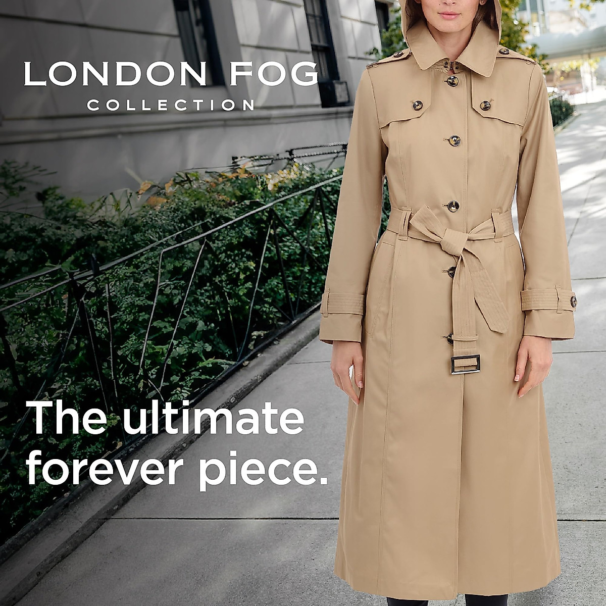 London Fog Women's Single Breasted Long Trench Coat with Epaulettes and Belt, BR Khaki, Extra Large