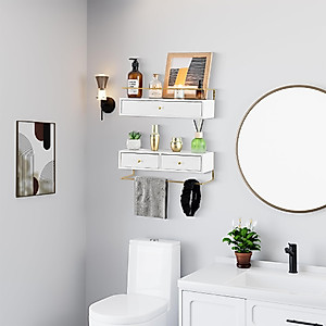 dreampossible Floating Shelves for Wall Storage, Wall Mounted Bathroom Shelf with Drawers Set of 2, Rustic Wood Floating Drawers for Living Room, Kitchen, Wall Decor, Plants, Books