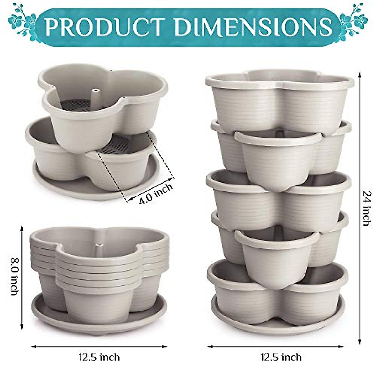 Amazing Creation Stackable Planter, Vertical Garden Planter, Strawberry Planter, Indoor/Outdoor Planters, 5 Tier Garden Tower, Herb Planter for Growing Vegetables Garden and Succulents (Off White)