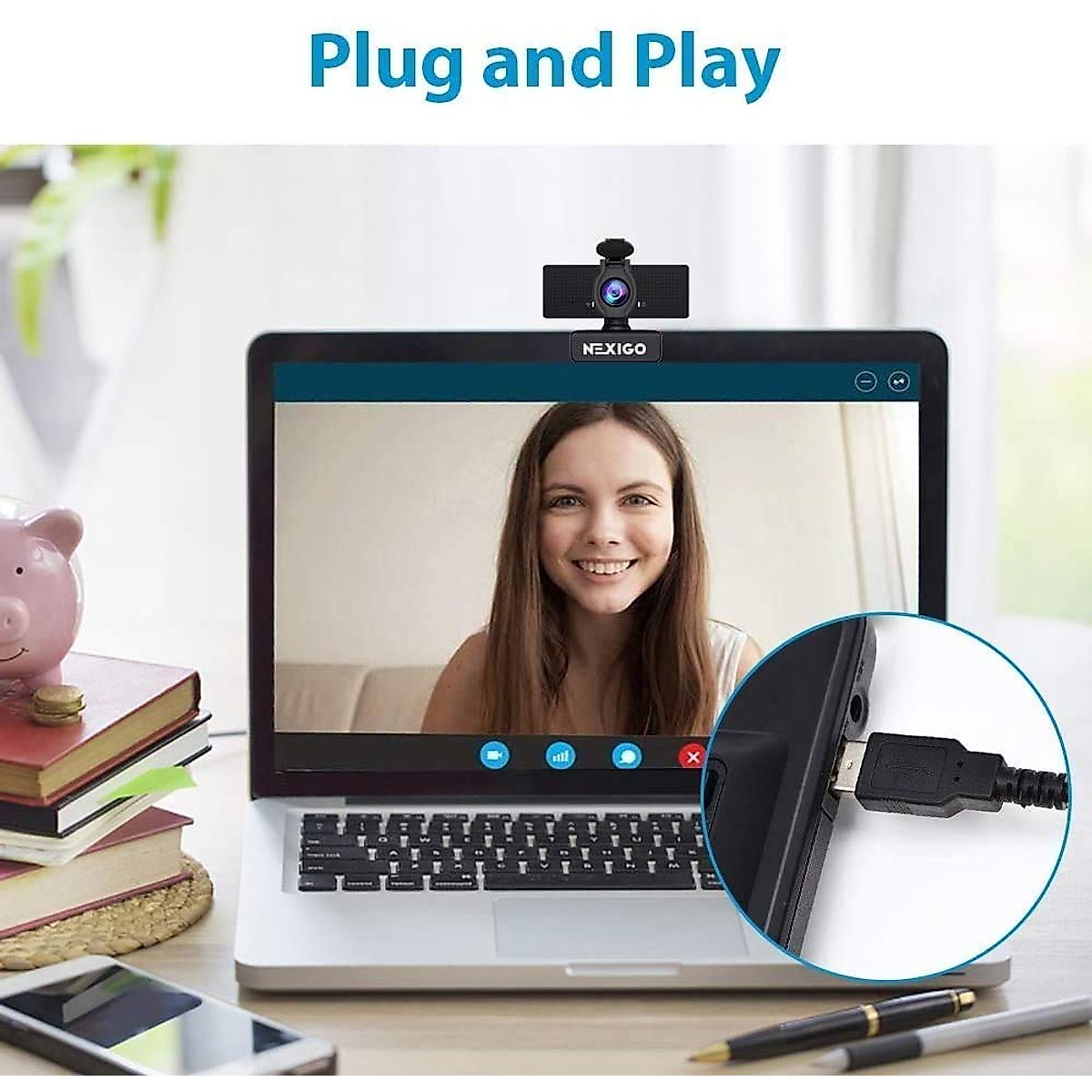 NexiGo N60 1080P Web Camera, HD Webcam with Microphone & Privacy Cover, USB Computer Camera, 110-degree Wide Angle, Plug and Play, for Zoom/Skype/Teams/OBS, Conferencing and Video Calling (Renewed)