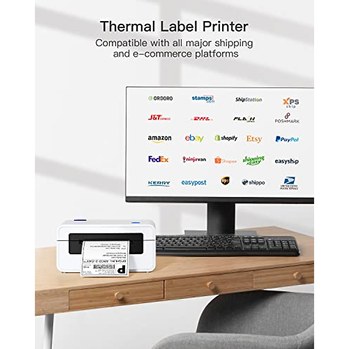 POLONO Shipping Label Printer, 4x6 Thermal Label Printer for Shipping Packages, Commercial Direct Thermal Label Maker, Shipping Label, 4 x 6 Direct Thermal Labels, 220 Labels/Roll