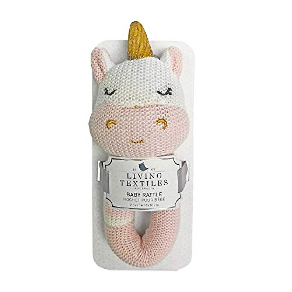 Living Textiles Baby Knitted Toy Rattle - Kenzie Unicorn -Premium HIGH Quality 100% Cotton Super Cute Soft & Fun Stuffed Animal Character | for Infant,Newborn,Nursery,Stuff,Knit,Gift,Shower,Girl