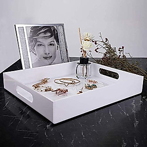 White Acrylic Tray 16" x 12" with Handles, Decorative Tray for Coffee Table, Kitchen or Living Room, Clear Acrylic Vanity Tray Spill Proof for Home Decor - Ottoman Tray, Serving Tray