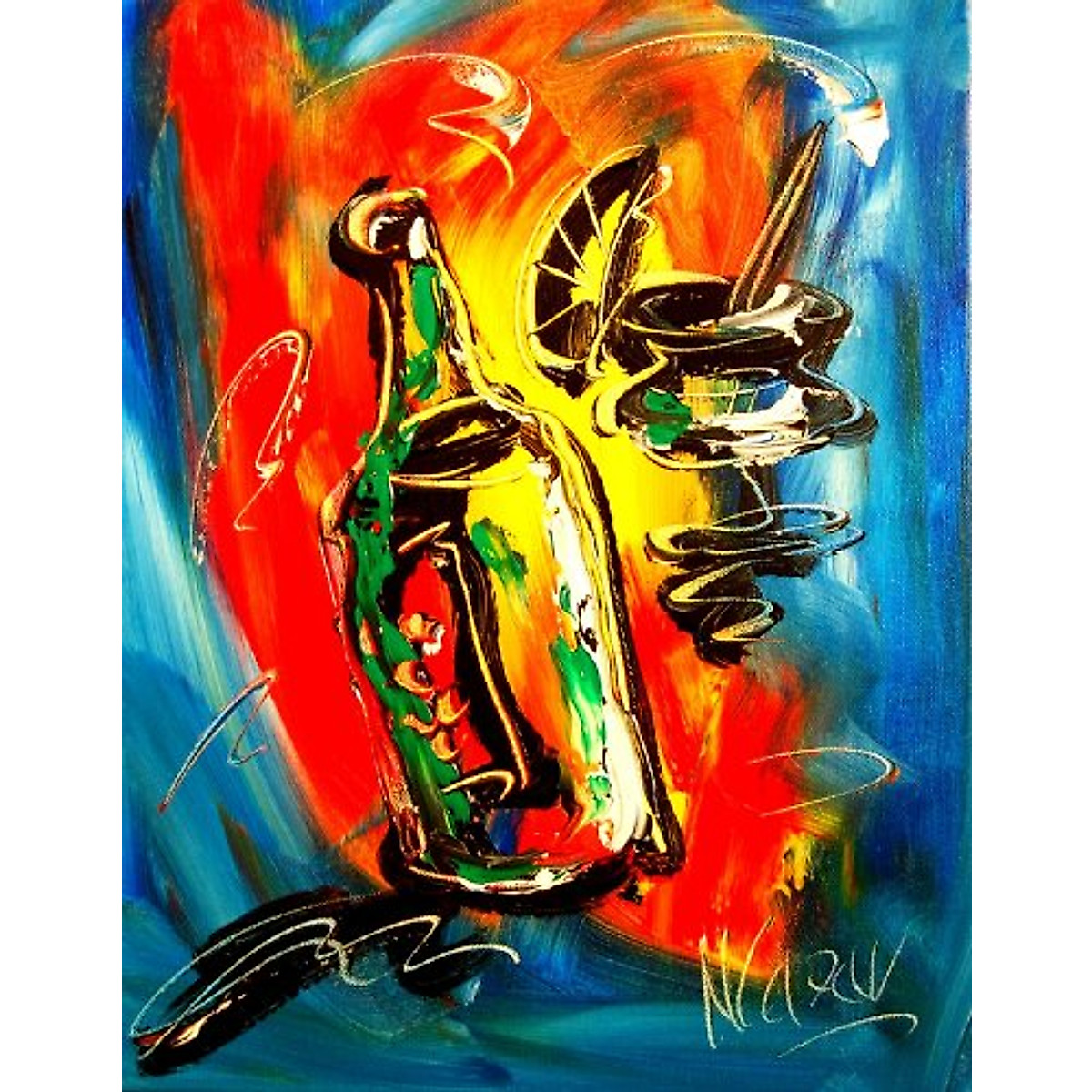 Large 24" Modern Wine Abstract - Wall Decor Art - Original Oil Canvas Painting - Stretched Signed By Mark Kazav - Must Have!