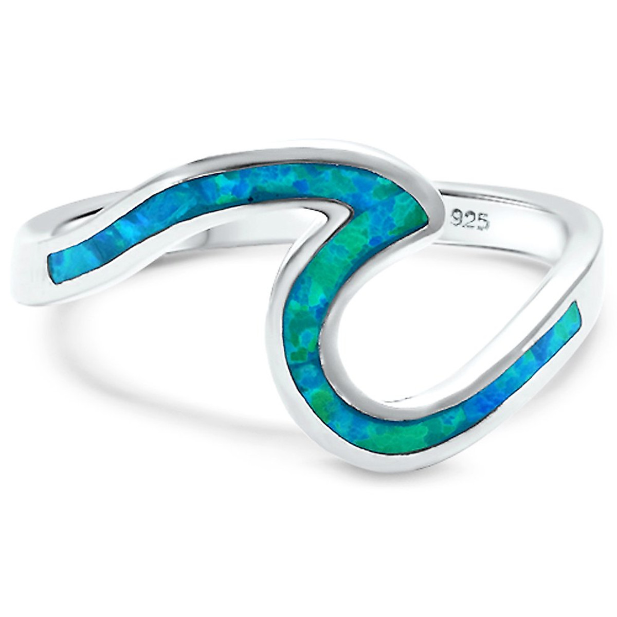 Oxford Diamond Co Wave Ocean Beach Lab Created Opal .925 Sterling Silver Ring Sizes 4-12. Colors Available (Lab Created Blue Opal, 5)