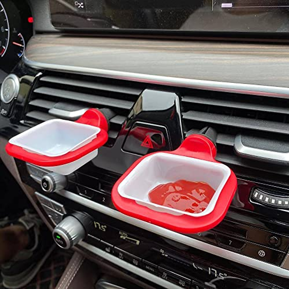 Lufapeach 4 PCS Car Sauce Holder Vent Dip Clip for Sauce Mini Sauce Holder Removable Dipping Sauces Holder Dipping Dish Container for Car Vent red white