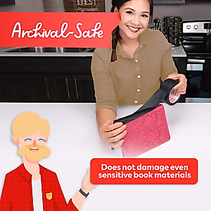 XFasten Book Binding Repair Tape, Black, 2-Inch by 15-Yard, Cloth Library Book Hinging Repair Tape, Acid Free and Archival Safe