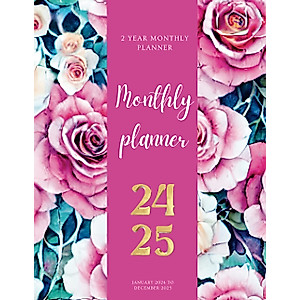 2024-2025 Monthly Planner: with Holidays and Inspirational Quotes (Two Years from January 2024 to December 2025) - Pretty Flower Cover .