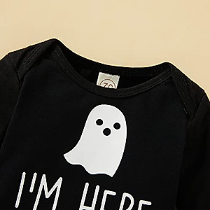 Sinhoon Baby Boys Girls Halloween Outfits Funny Letter Romper+Ghost Pumpkin Legging Pants Halloween Clothes（Black,Newborn