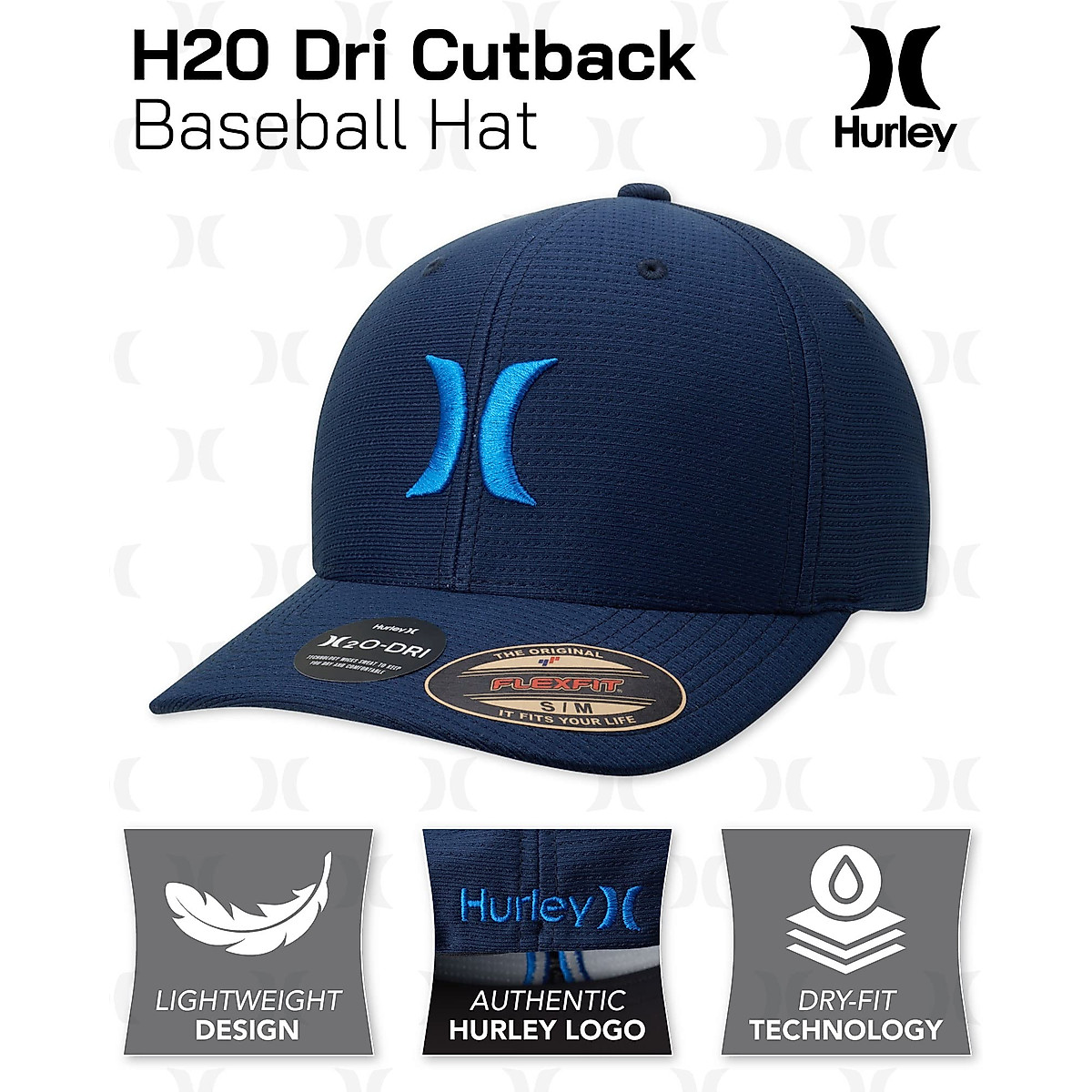 Hurley Men's Caps - H2O Dri Pismo Curved Bill Baseball Hats for Men (S-XL), Size Large-X-Large, Blue