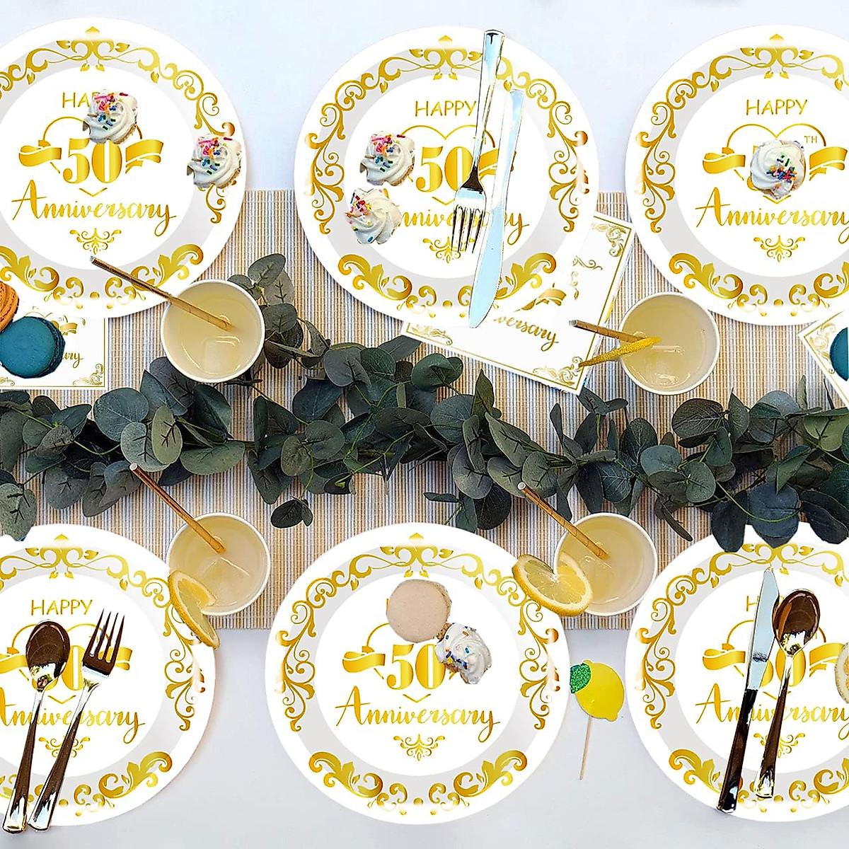 80Pcs 50th Anniversary Paper Plates Golden Wedding Celebration Party Supplies 7"50th Golden Dessert Plates 50 Years Golden Plates,for Fifty Anniversary Party Decoration 50th Brithday Party Decorations
