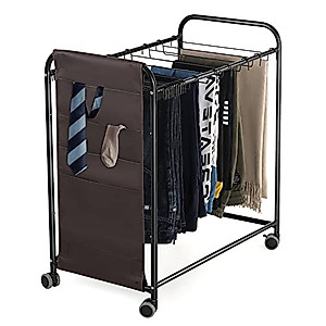 Pants Hanger Rolling Pants Trolley Pant Rack with 20 Hangers and Side Bag Multifunctional Closet Organizer for Jeans Scarf Skirts Trouser Blanket, Black