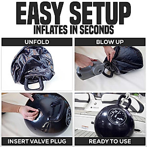 Lake Country Wake SAVur Inflatable Boat Fender Bumper with Rope Lines 4 Pack Four Boat Bumpers with Fender Lines for Boat Docking and Tie Ups