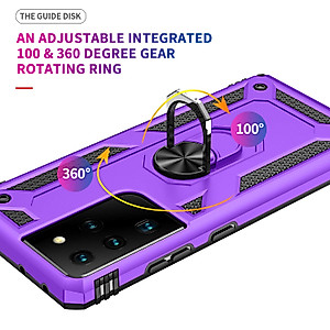 Androgate for Samsung Galaxy S21 Ultra 5G Case with HD Screen Protectors, Military-Grade Metal Ring Holder Kickstand 15ft Drop Tested Shockproof Cover Case for Samsung Galaxy S21 Ultra Purple