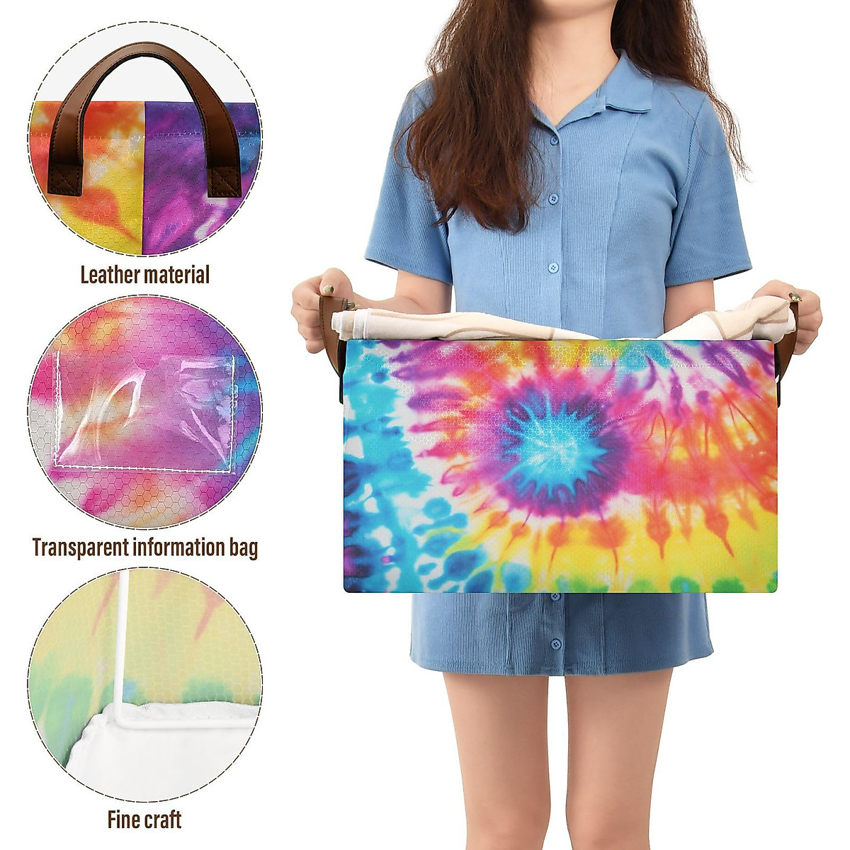 ZENWAWA Storage Cubes 1 Pack Tie Dye Rainbow Print with Foldable Steel Frame Water Resistant Fabric, Storage Bins Baskets for Closet Shelf Organizer 16.9×11.4×7.7 inches